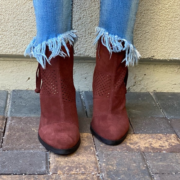 Lucky Brand | Shoes | Rust Red Genuine Leather Perforated Ankle Booties ...